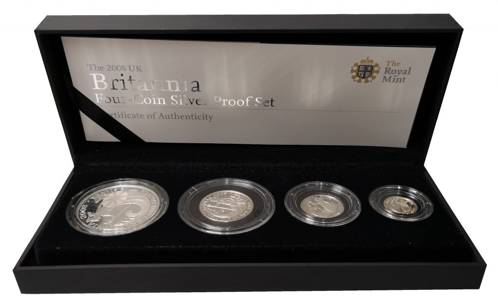 2008 Royal Mint Britannia Four Coin Silver Proof Set For Sale